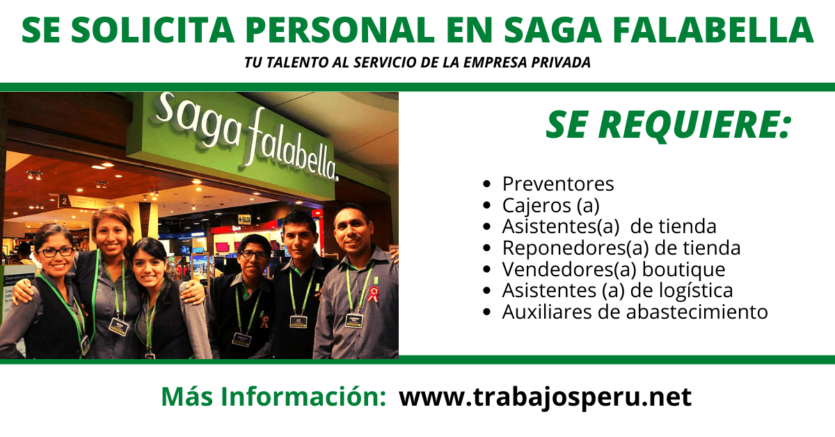Únete al equipo de SAGA FALABELLA: ¡Postula ya para nuestra ...